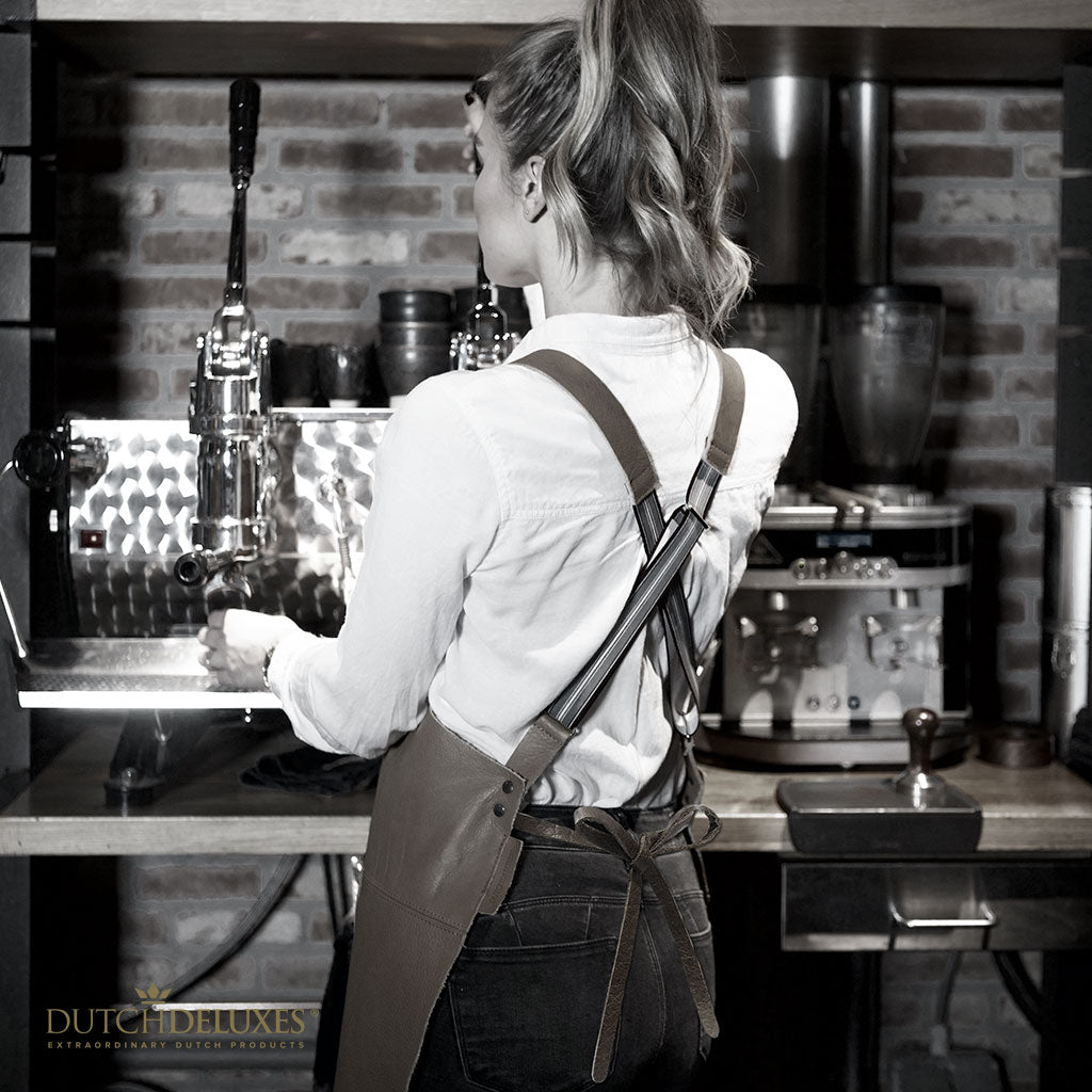 Dutchdeluxes - BBQ leather apron with braces - Cognac Brown