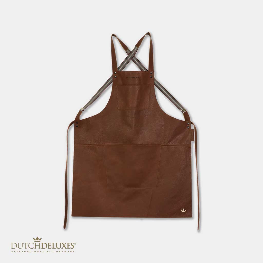 Dutchdeluxes - BBQ leather apron with braces - Cognac Brown