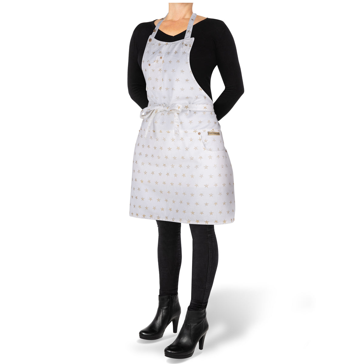 Dutchdeluxes - Barbecue or kitchen apron - 5 pockets - White with gold